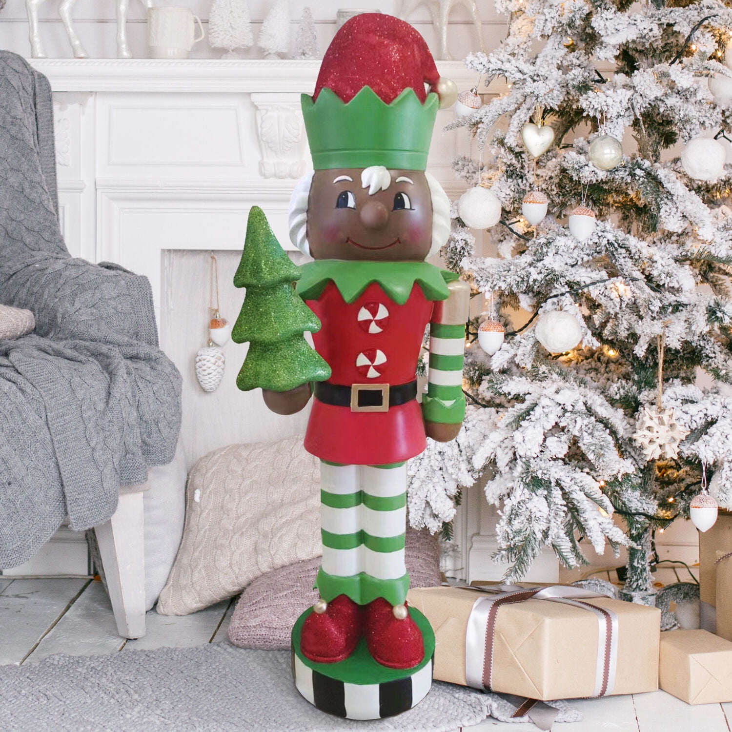 Fraser Hill Farm 48" Red & White Elf Nutcracker Holding Tree - Walmart.com