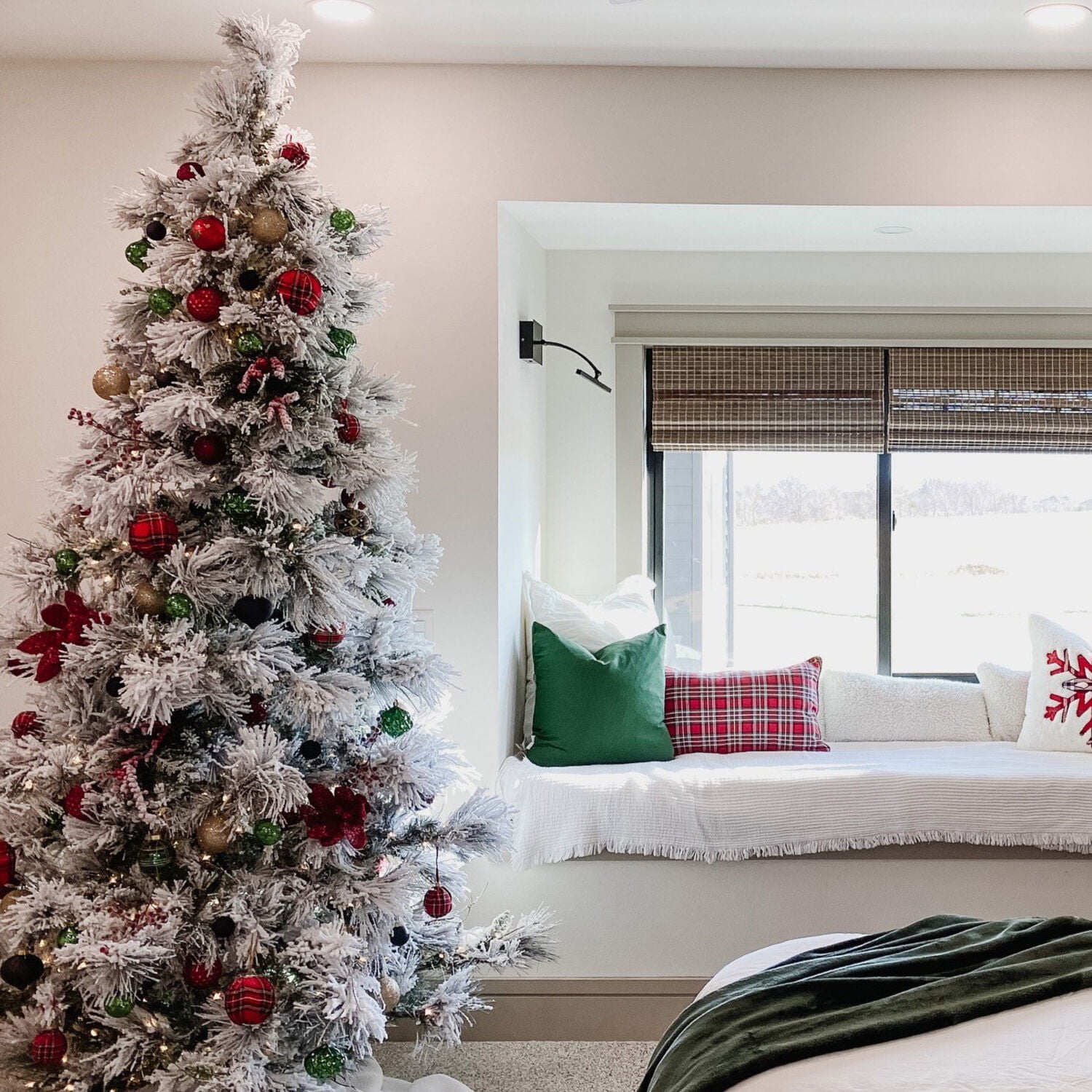 Fraser Hill Farm 5.0-Foot Snowy Pine Flocked Slim Christmas Tree, No ...