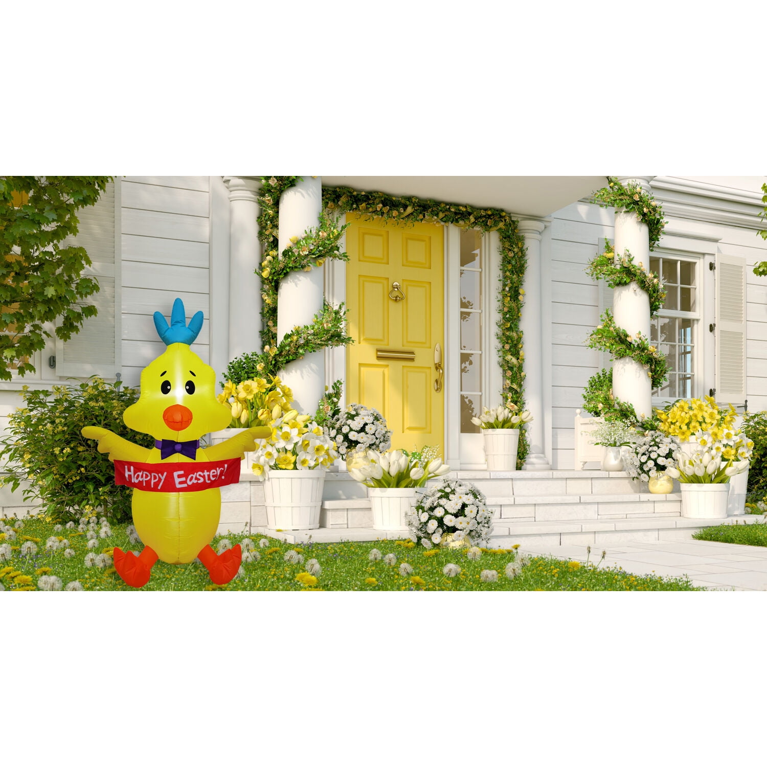 Fraser Hill Farm 5-ft. Tall Chick Holding a Happy Easter Banner Outdoor ...