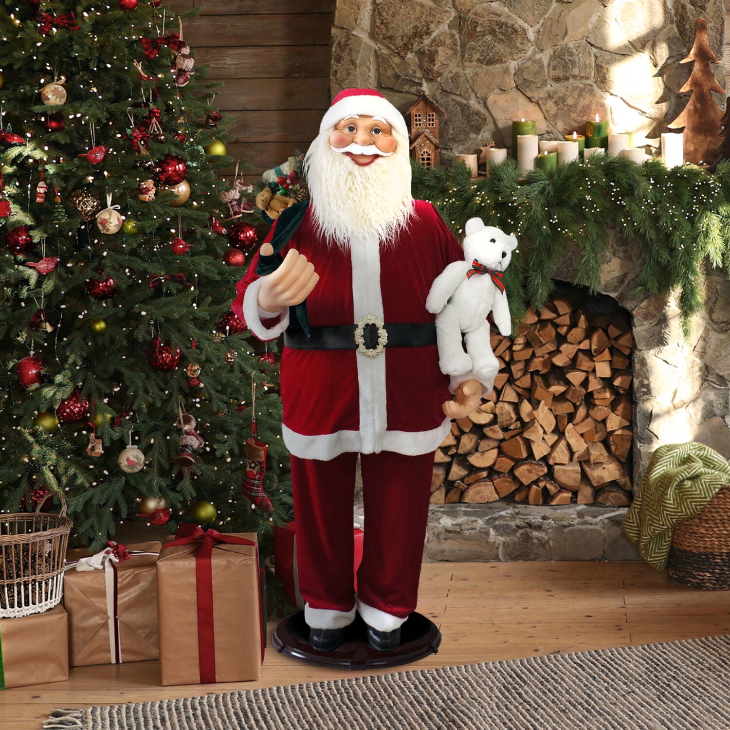 Fraser Hill Farm 4.8 ft Life-Size Dancing Santa Claus with Teddy Bear ...