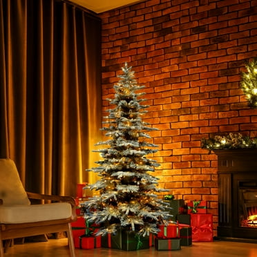 Fraser Hill Farm Flocked Slim Mountain Pine 7.5-ft. Christmas Tree ...