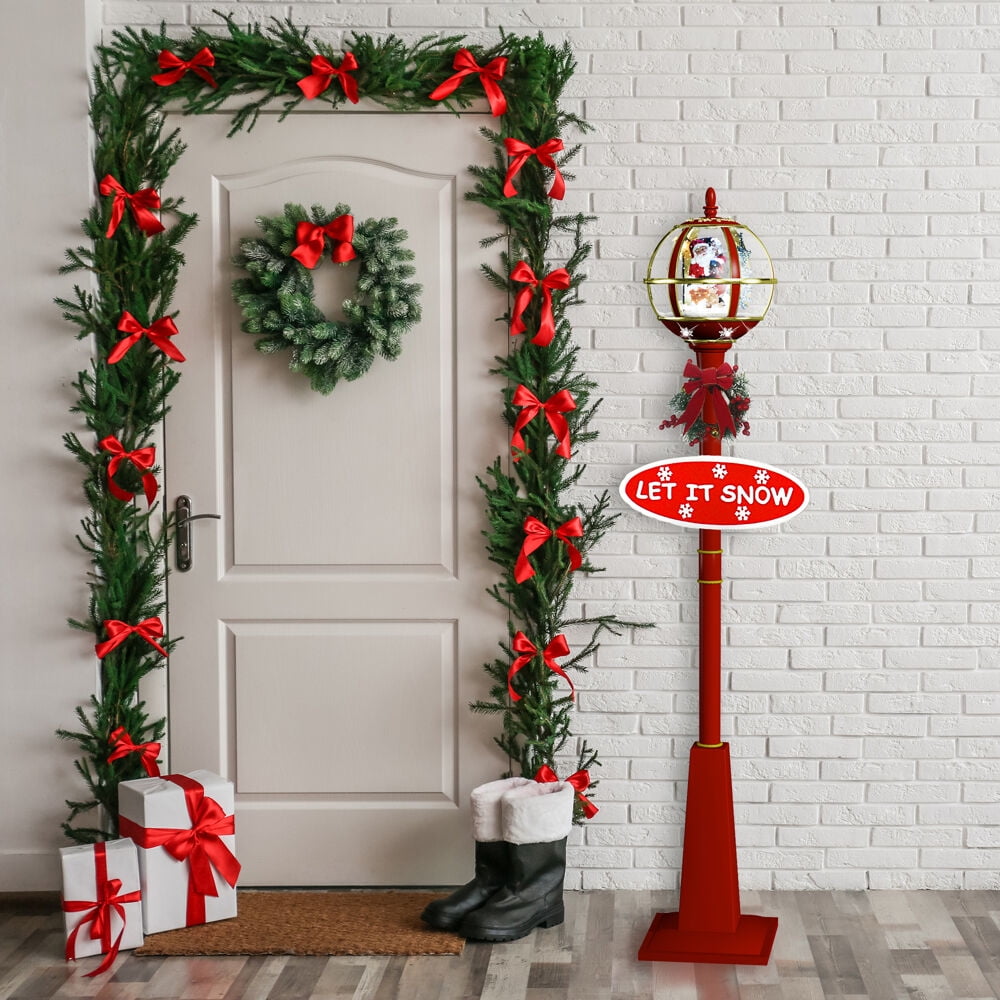 Fraser Hill Farm 69" Musical Globe Lamp Post in Red featuring Santa ...