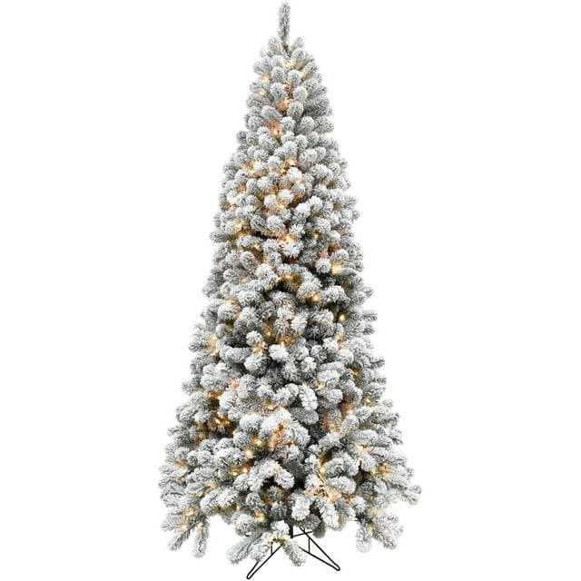 Fraser Hill Farm 7.5-ft. Pre-Lit Snow Flocked Alaskan Pine Artificial Christmas Tree 800 Lights ...