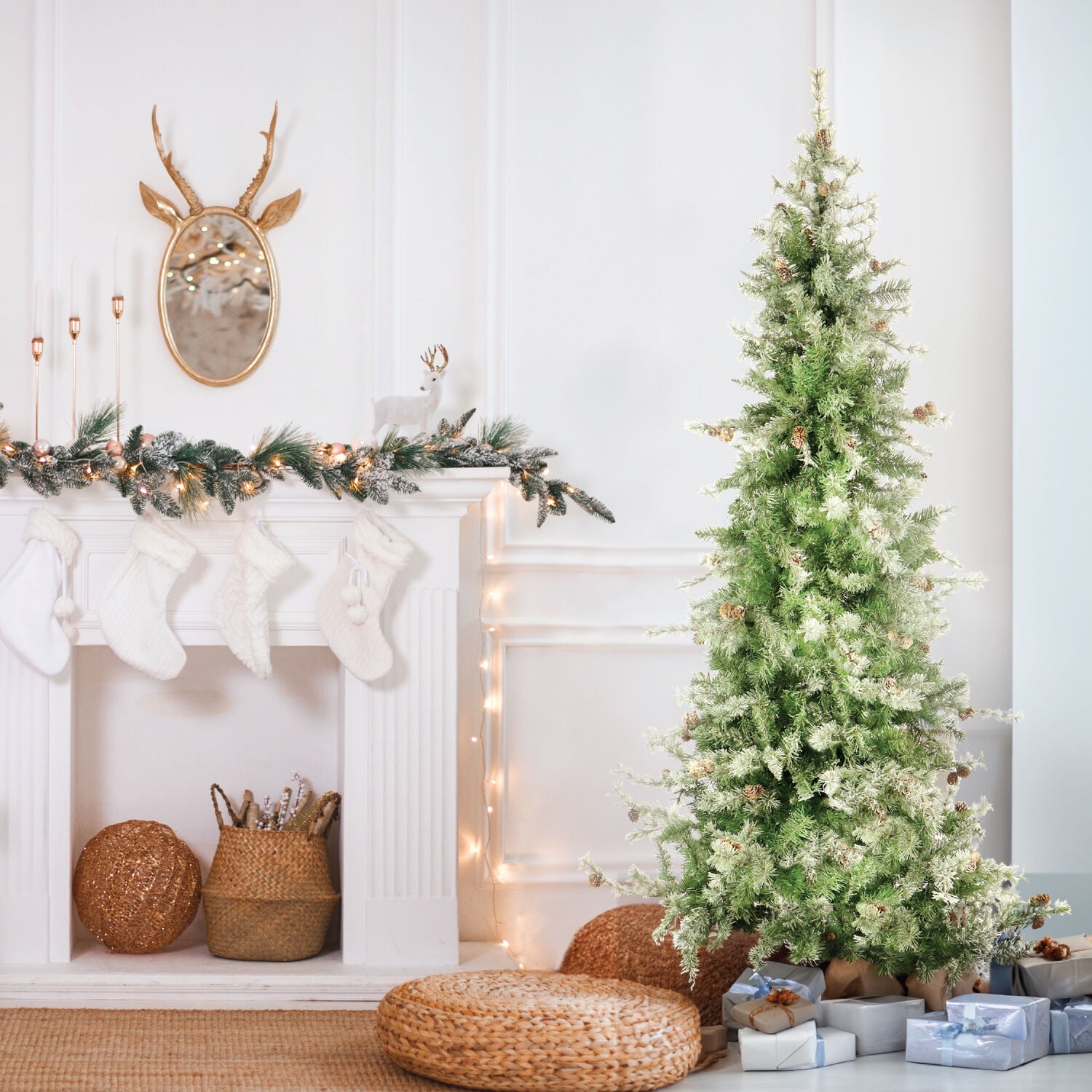 Fraser Hill Farm 7.5-Ft. Flocked Buffalo Fir Christmas Tree, FFBF075 ...