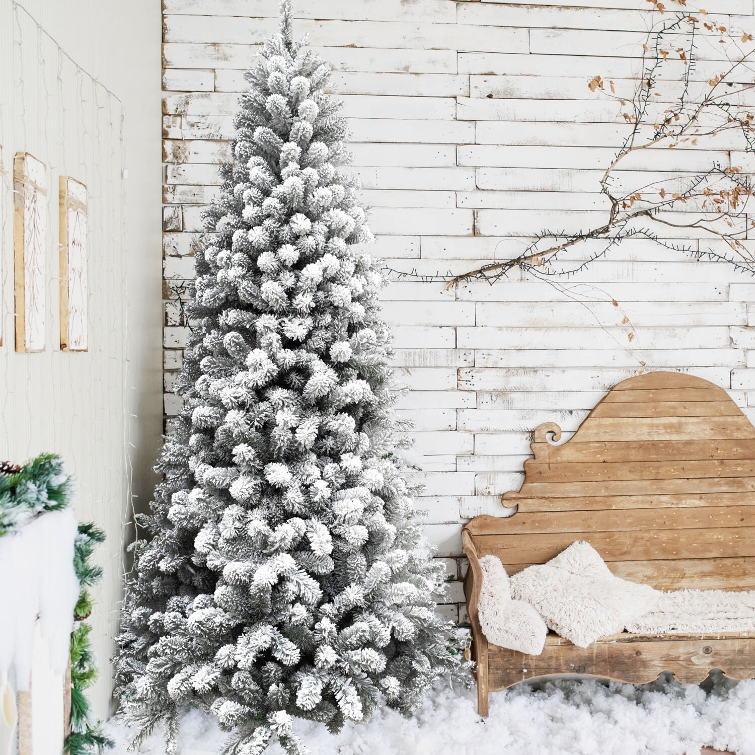 Fraser Hill Farm 9-Ft. Unlit Snow Flocked Snowy Pine Artificial ...