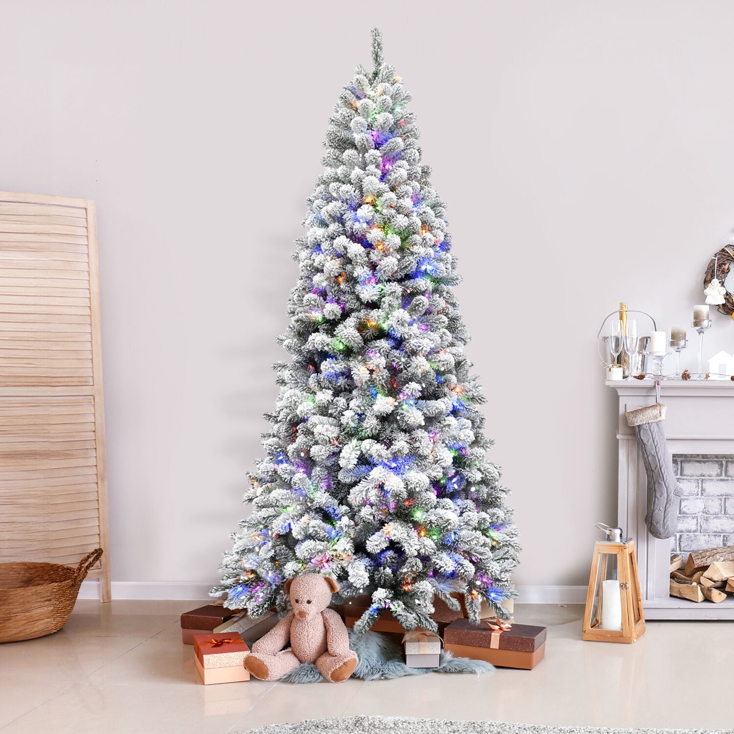 Fraser Hill Farm Prelit LED Multicolor Flocked Alaskan Pine 9-ft ...