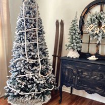 Fraser Hill Farm 7.5-ft. Pre-Lit Snow Flocked Alaskan Pine Artificial ...