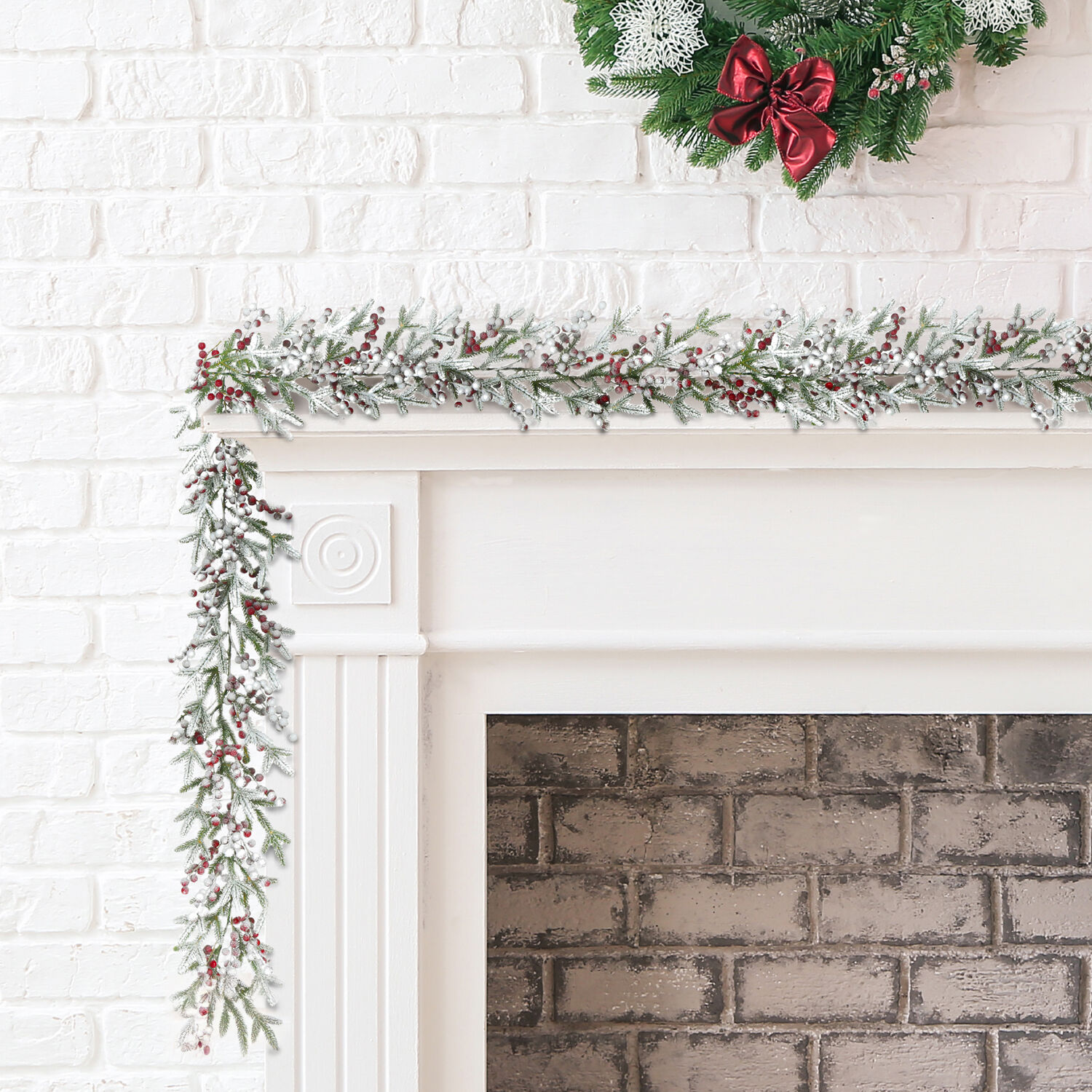 Fraser Hill Farm 9-Ft. Flocked Decorative Garland with Red Berries ...