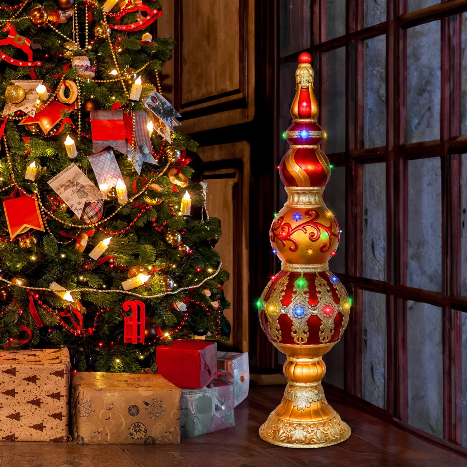 Fraser Hill Farm Holiday Prelit LED Finial Indoor/Outdoor Statue, 4-ft ...