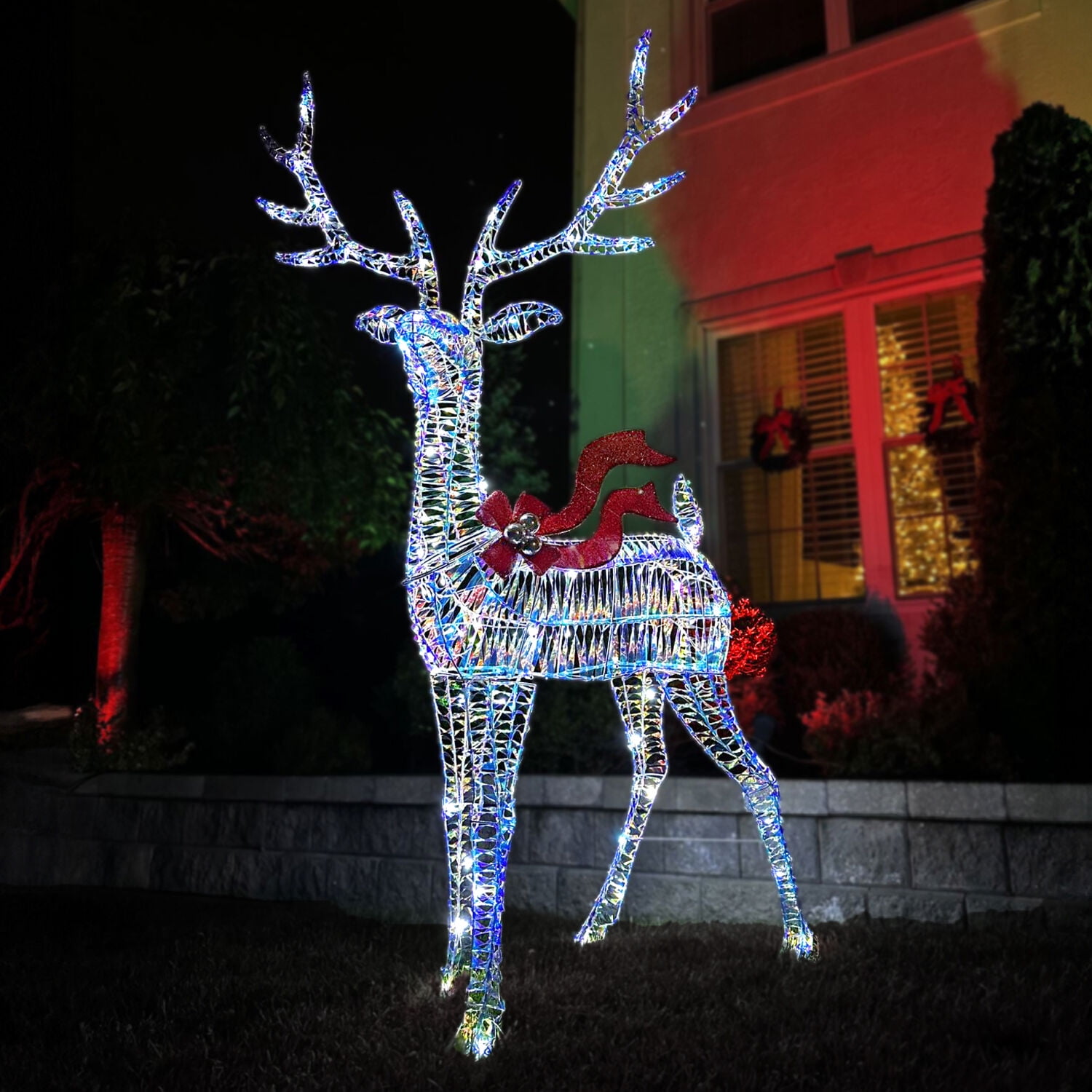 Fraser Hill Farm Prelit LED Iridescent Reindeer Holiday Decoration, 6 ...