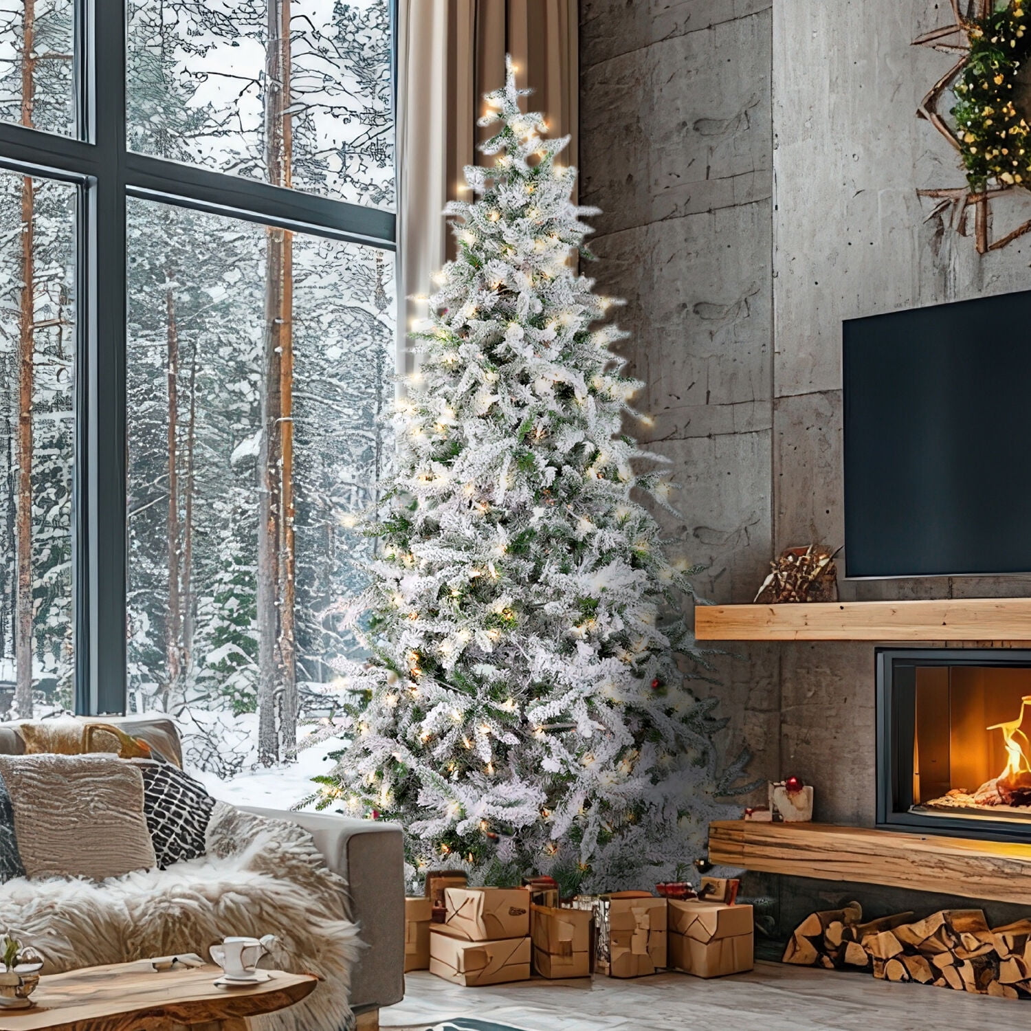 Fraser Hill Farm 9-Ft Flocked Mountain Pine Artificial Christmas Tree ...