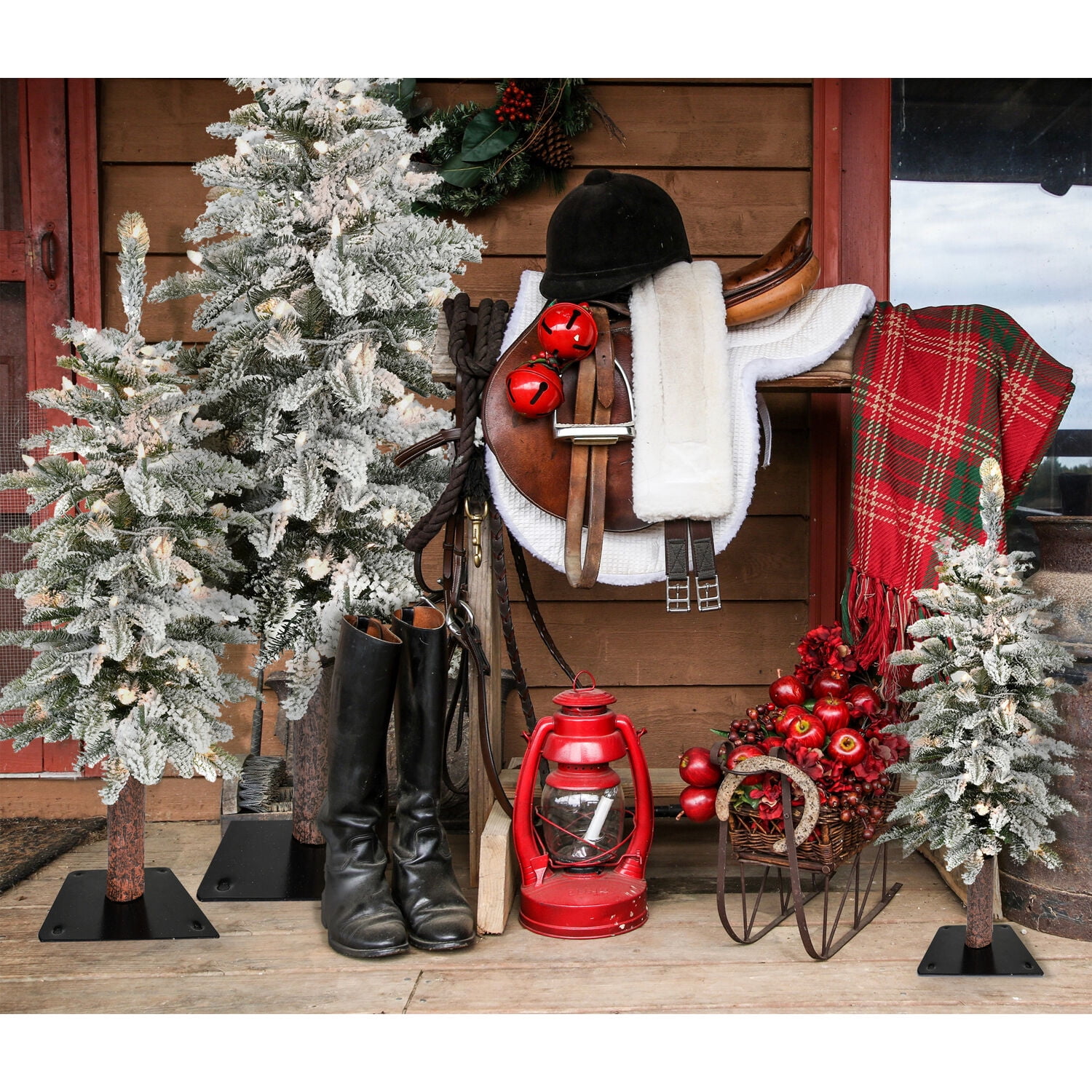 Fraser Hill Farm Set of 3 Snowy Downswept Trees with Clear Lights in 2 ...