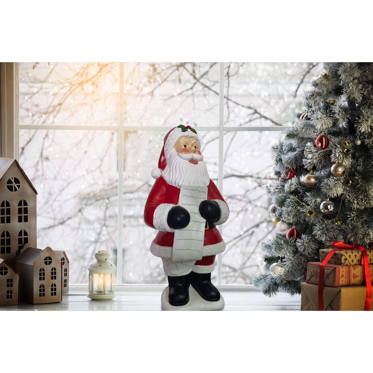 Fraser Hill Farm Traditional Santa Statue Holding List, 36 Inches Tall ...
