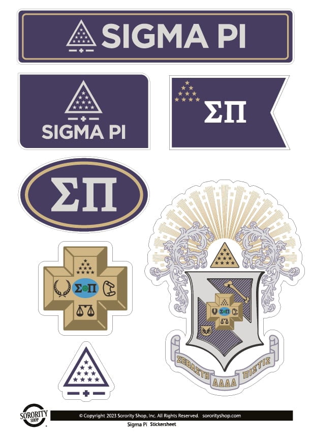 Fraternity Sigma Pi Sticker Sheets - Custom Designed Vinyl Fraternity ...