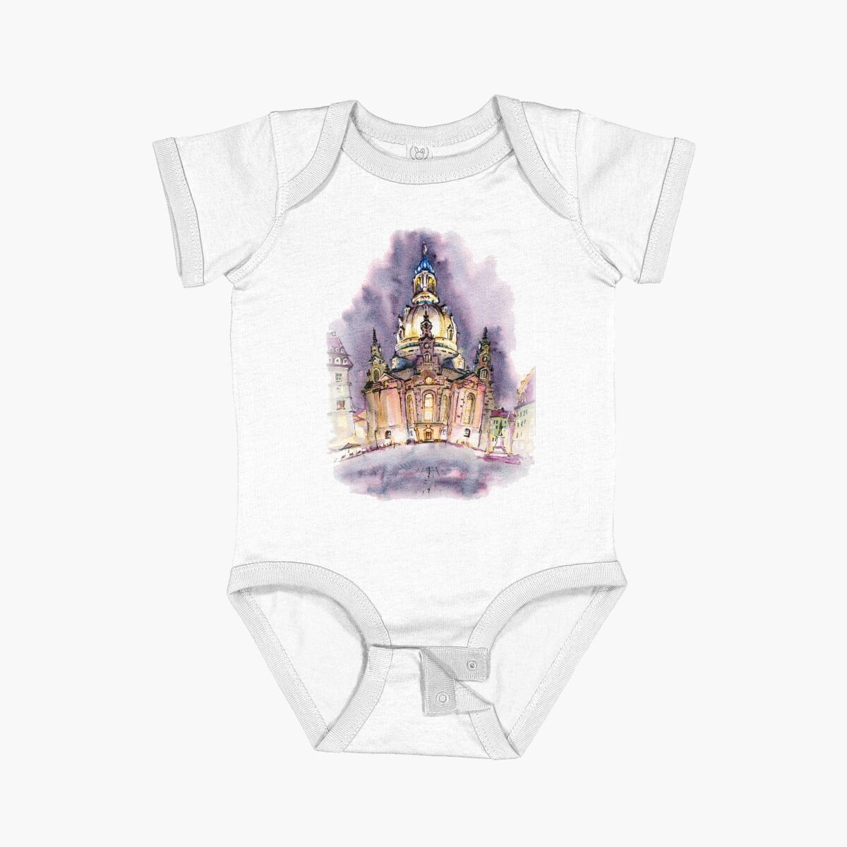 Frauenkirche at night in Dresden, Germany Short Sleeve Baby One-Piece ...
