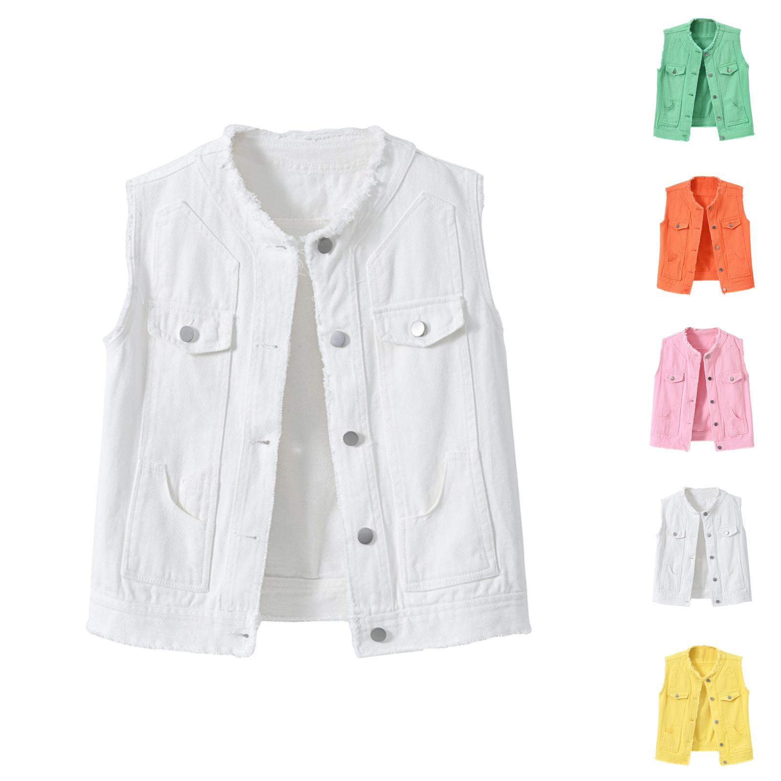 Frayed Denim Vest Jacket for Women Sleeveless Ripped Lapel Collar ...