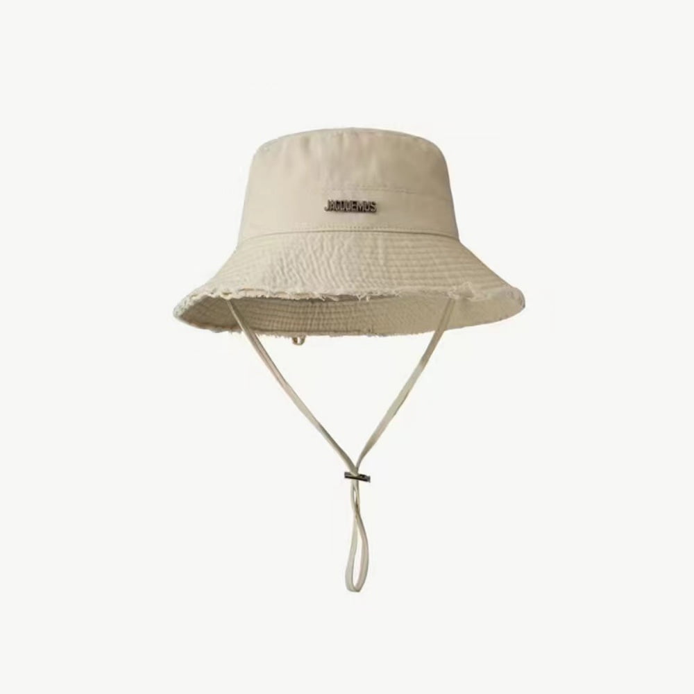 Frayed Edge Bucket Hat with Adjustable Chin Rop Summer Beach Sun Hat ...