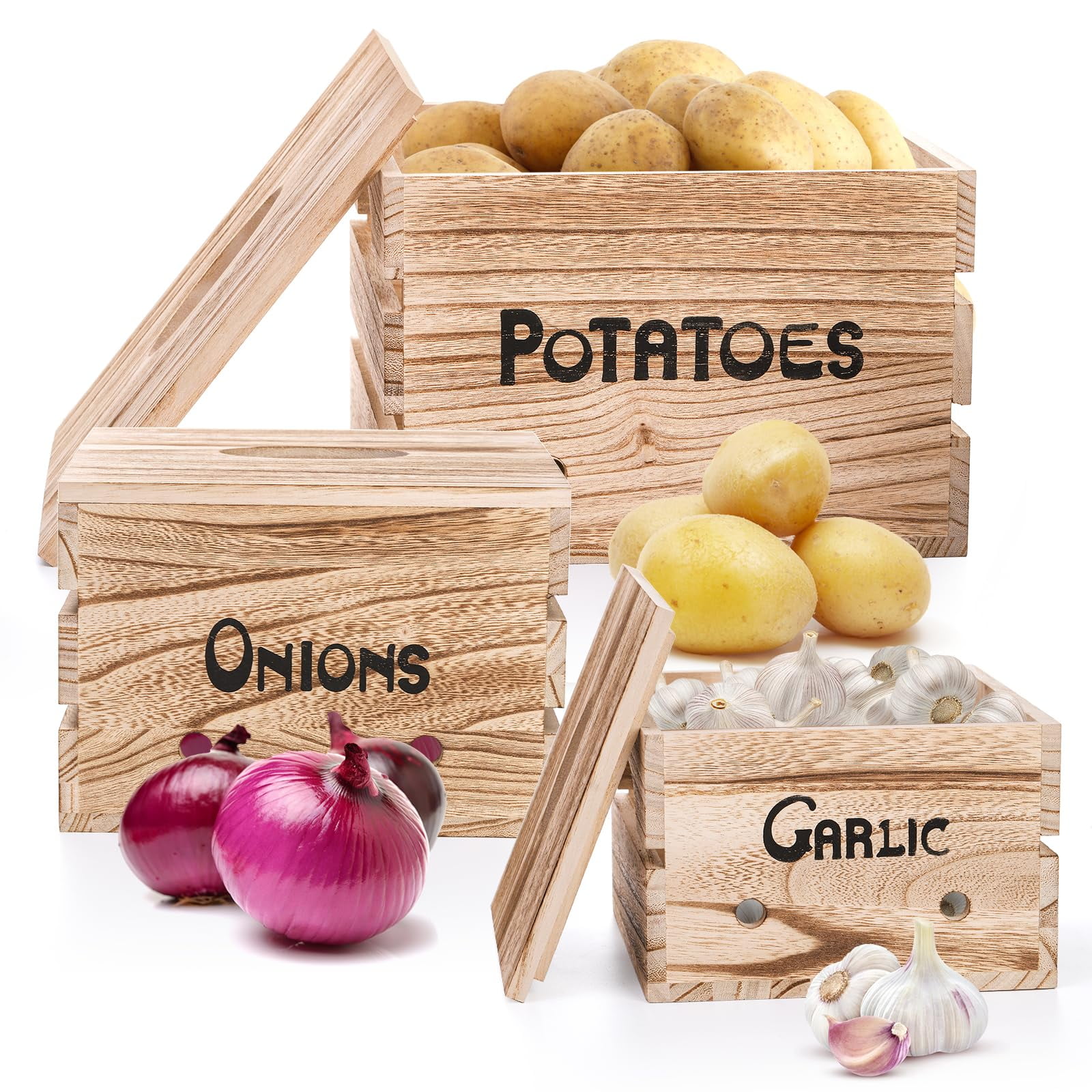 Frcctre 3 Pack Vegetable Storage Bins, Farmhouse Potato Onion Garlic ...