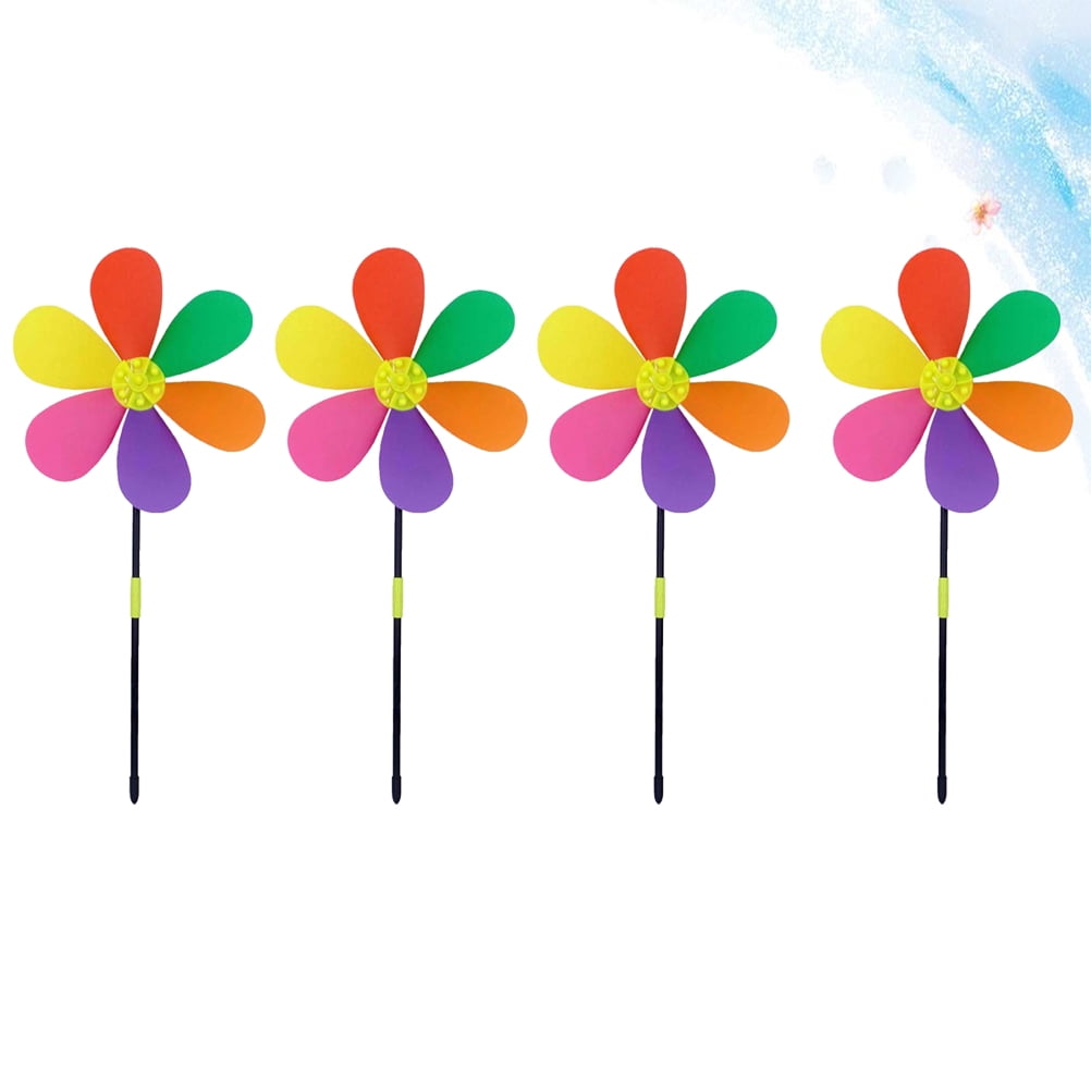DOITOOL 4pcs Six Leaf Six Color Windmill Colorful PVC Pinwheel ...