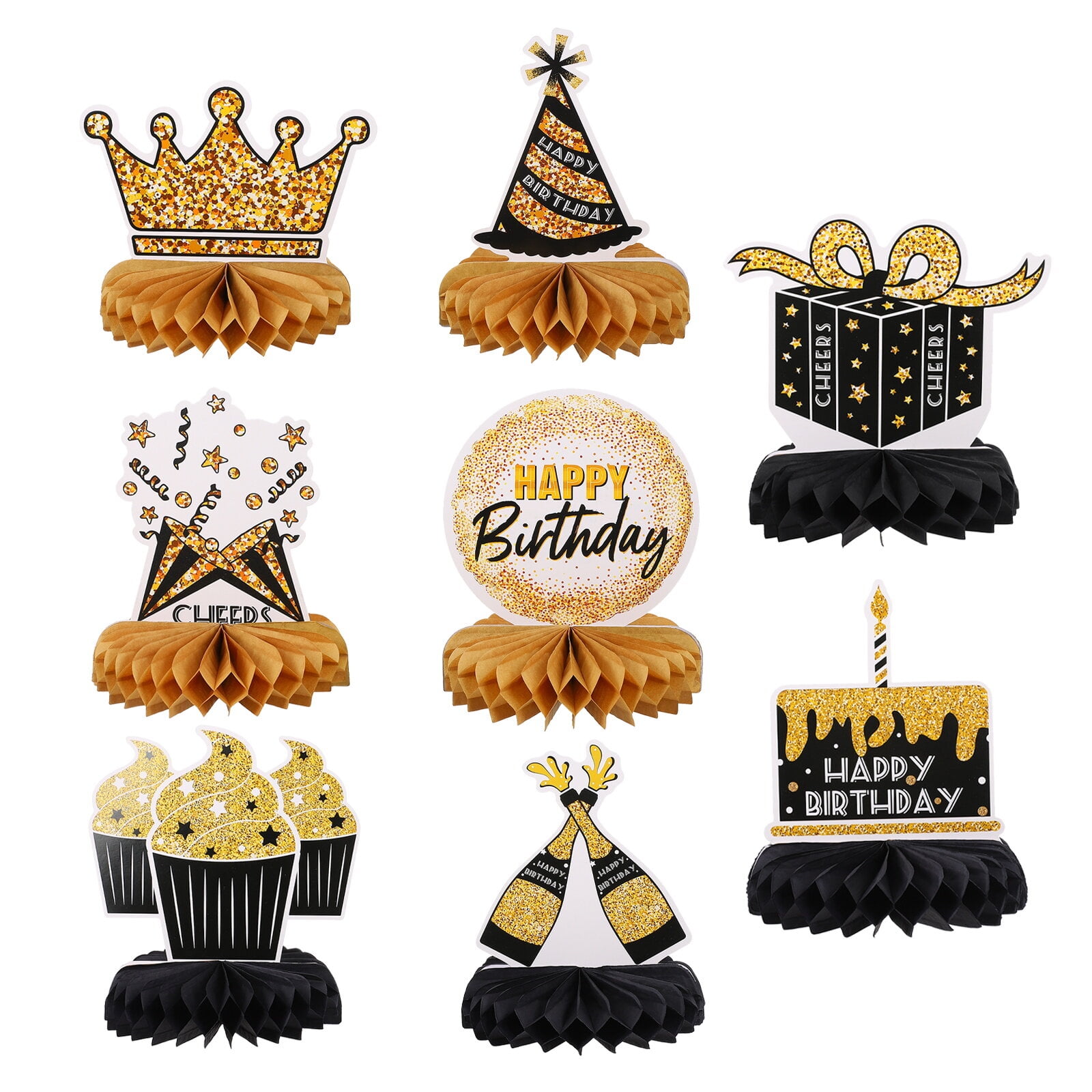 Frcolor Birthday Honeycomb Table Party Gold Black Paper Poms Pom Prop ...