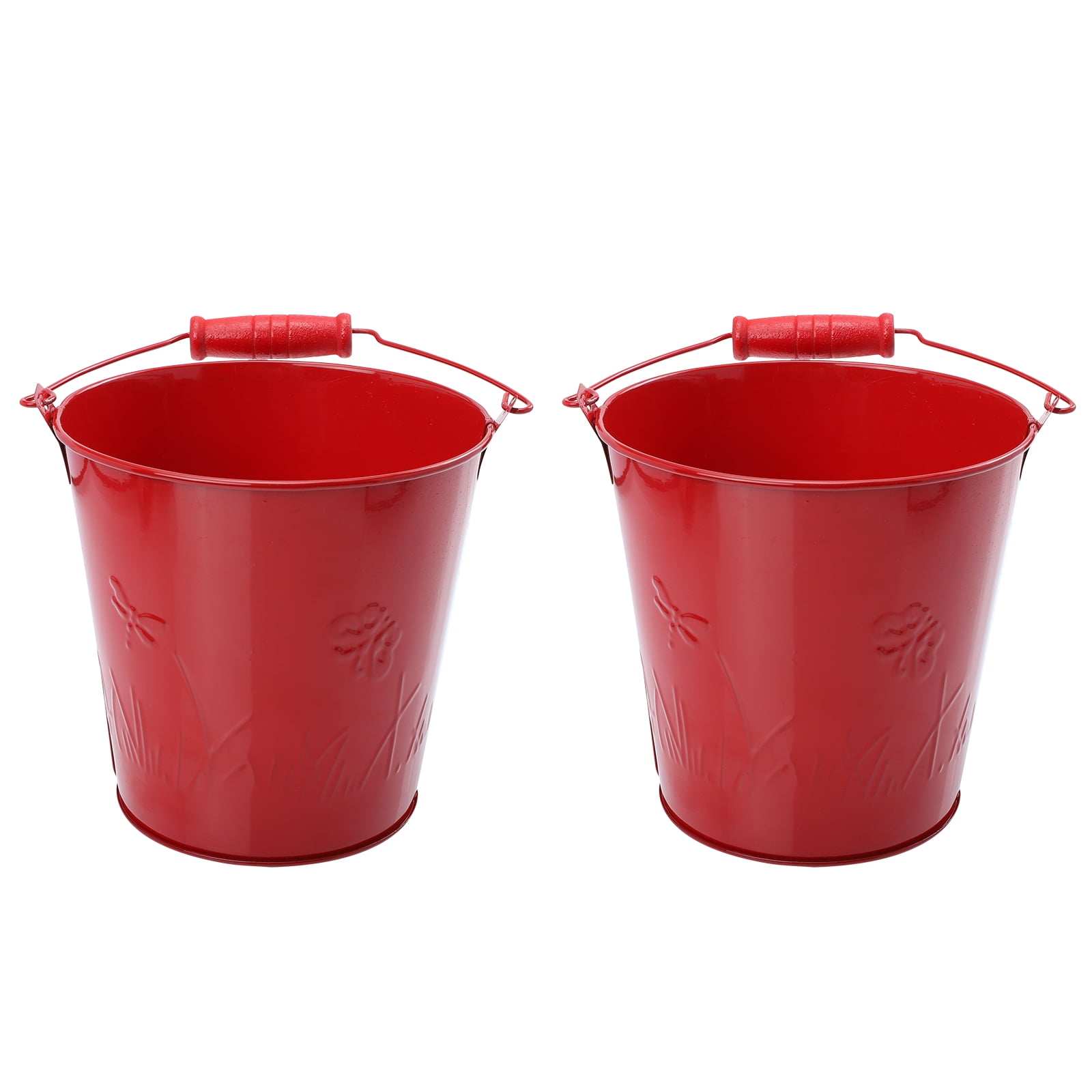 2pcs Metal Flower Handle Storage Buckets Ornament Iron Small Bucket ...