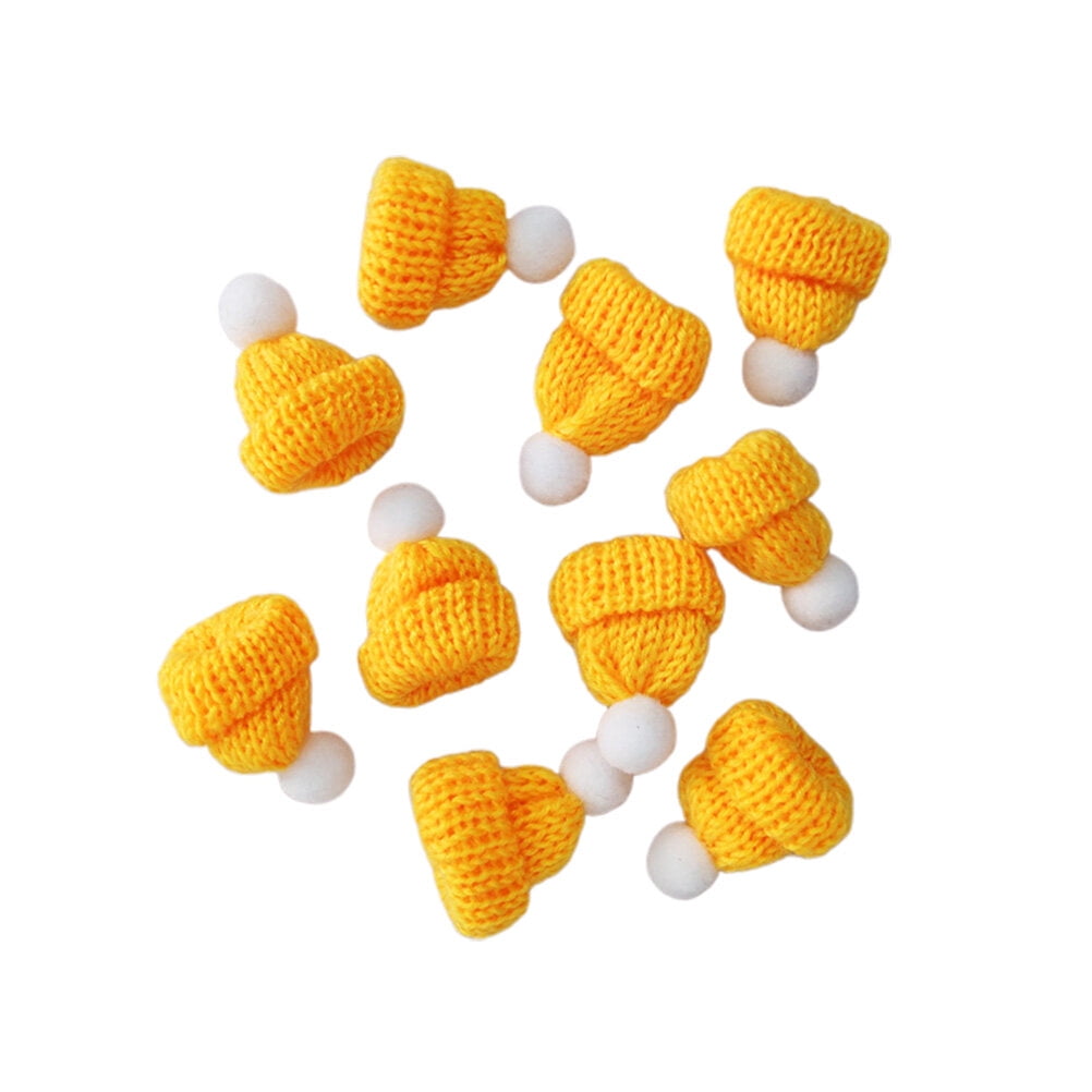 WASHWEPE Knitted Christmas Hats Yellow Round Top with Tassel 10Pcs 1 ...
