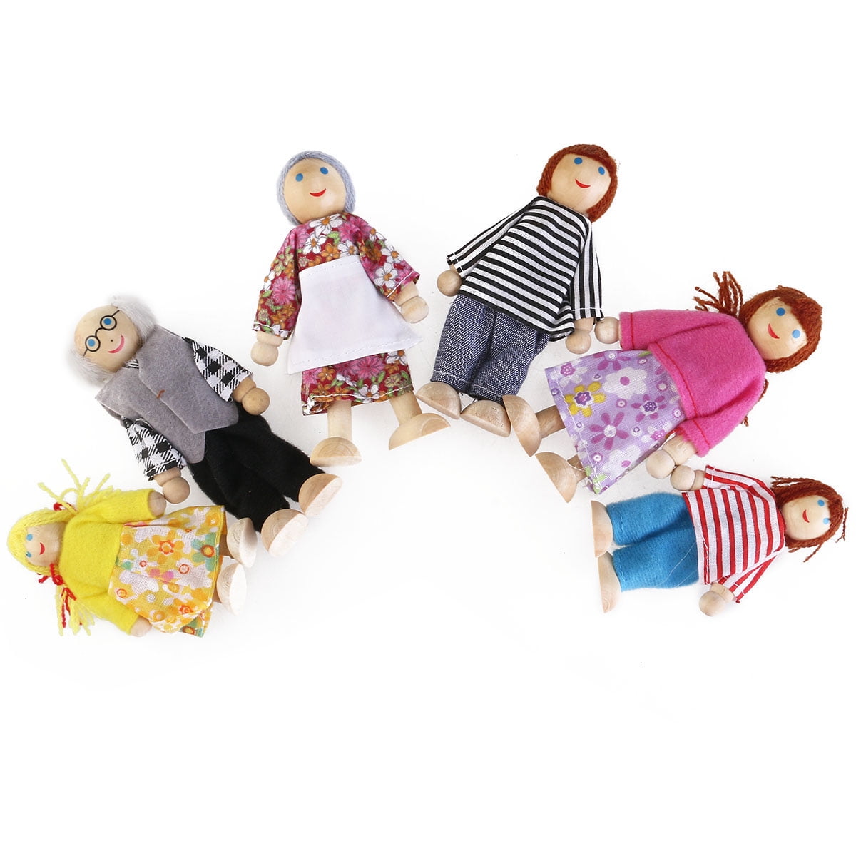 Frcolor Mini Wooden Dollhouse Family Set, Gender Neutral Dolls with ...