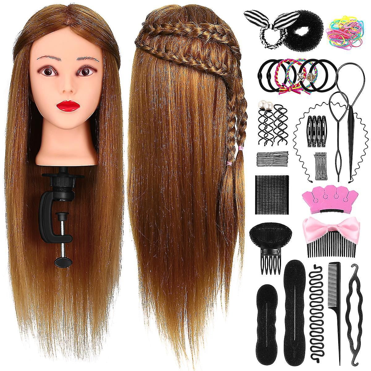 Frcolor Mannequin Head Set With Hair Salon Training Head Stand Set Hair ...