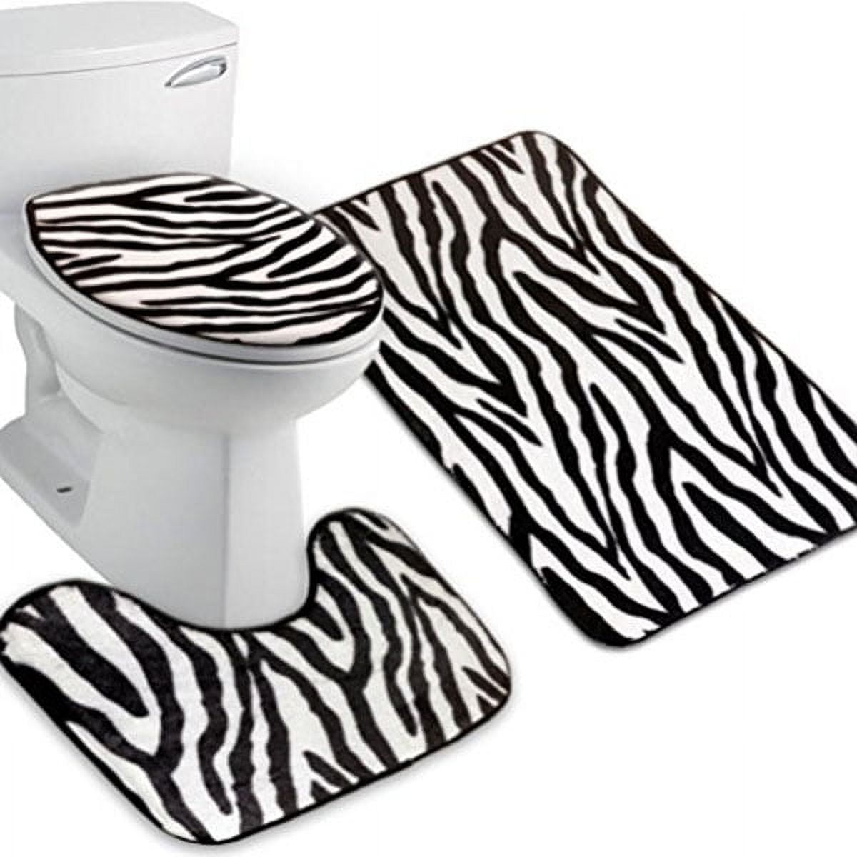 Frcolor Mat Toilet Zebra Bath Bathroom Rug Cover Set Non Lid Flannel ...