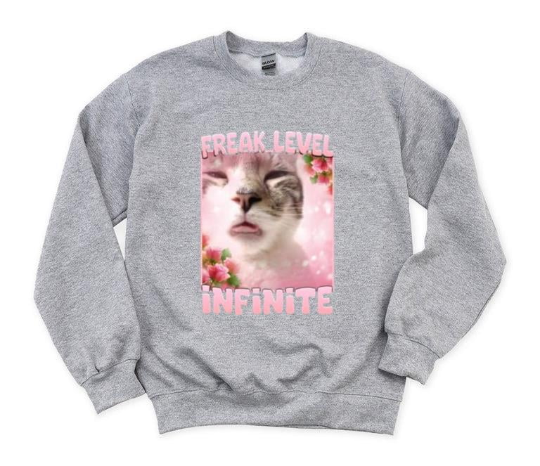 Freak Level Infinite Funny Cat Meme Crazy Kitty Weird Sweatshirt, for ...