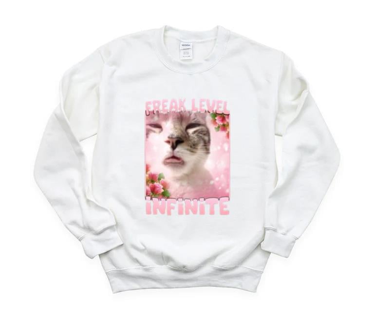 Freak Level Infinite Funny Cat Meme Crazy Kitty Weird Sweatshirt, for ...