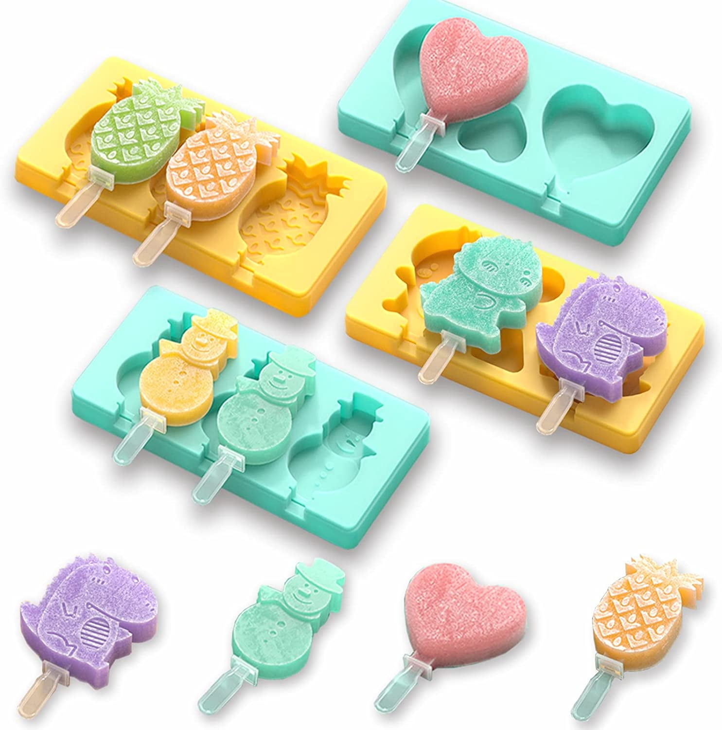 Freaki Popsicles Molds, 10 Pieces Silicone Cartoon Ice Pop Mold, Easy ...