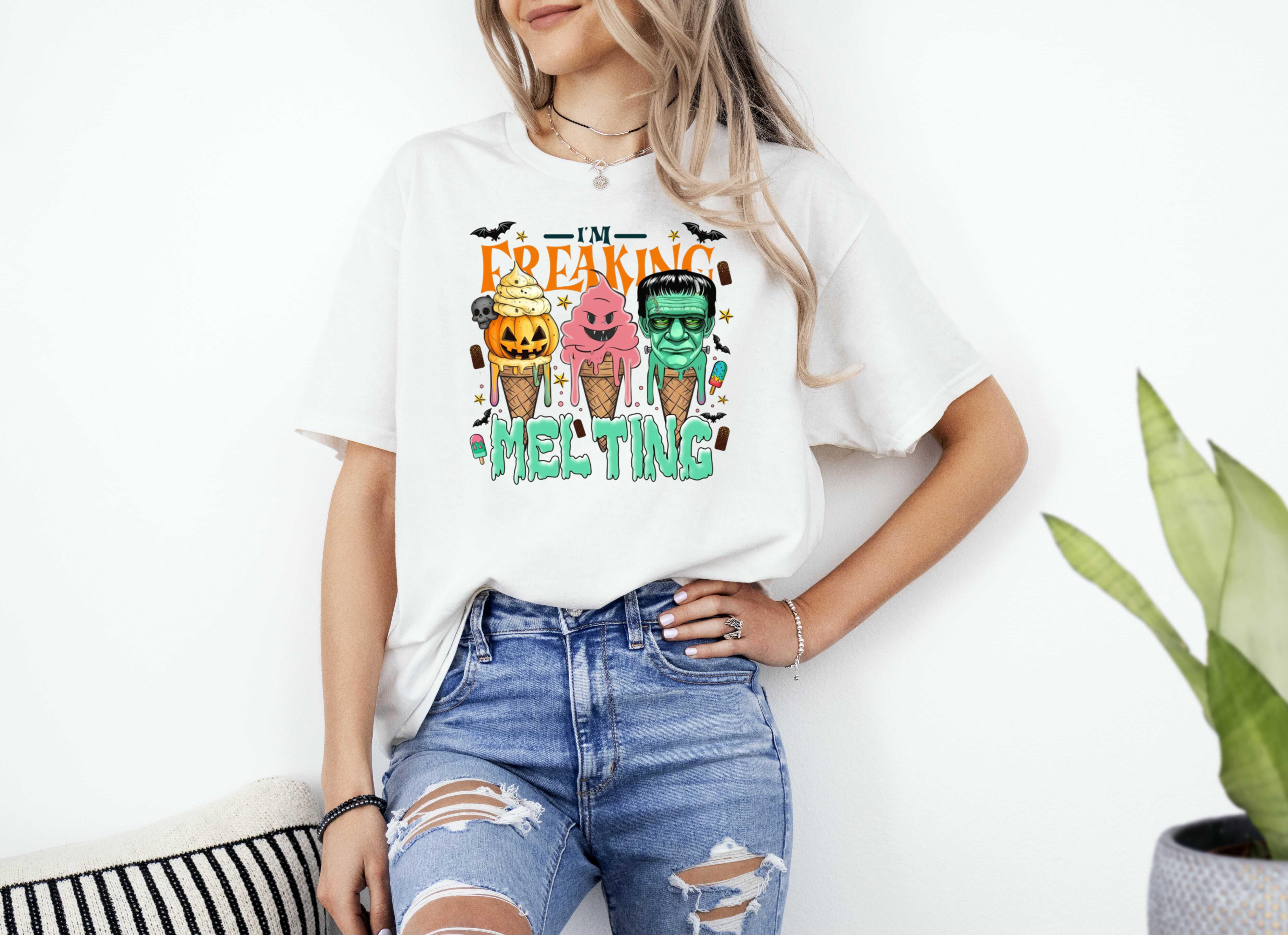 Freaking Melting T-Shirt With Funny Halloween Ice Cream And Summer ...