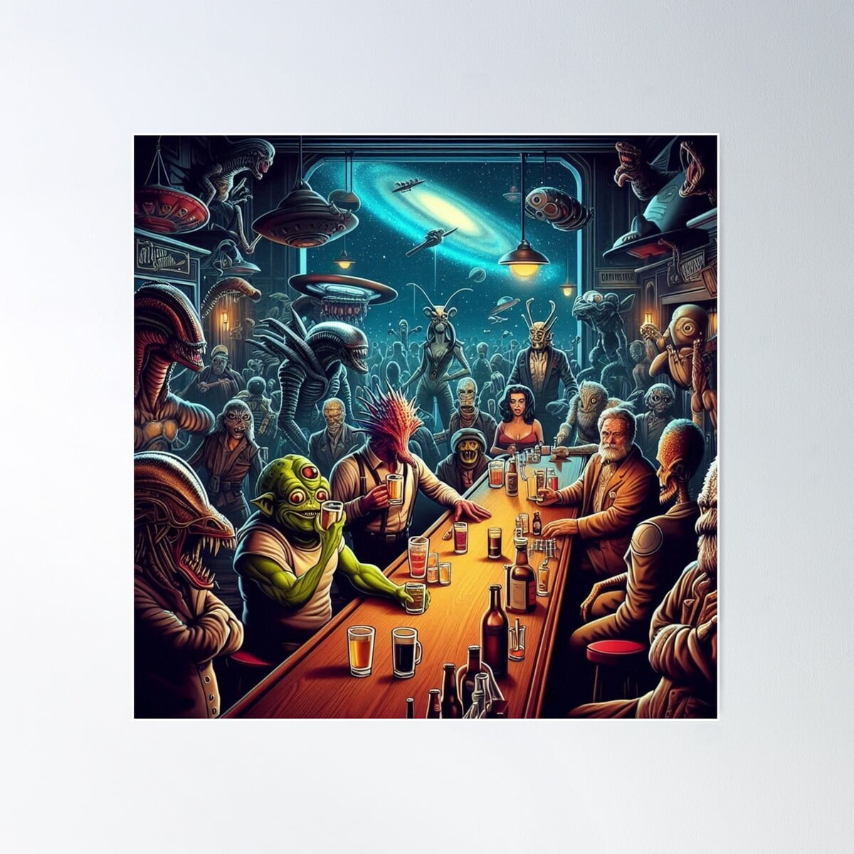 Freaky Alien Intergalactic Bar Poster Wall Art, Modern Wall Decor For ...