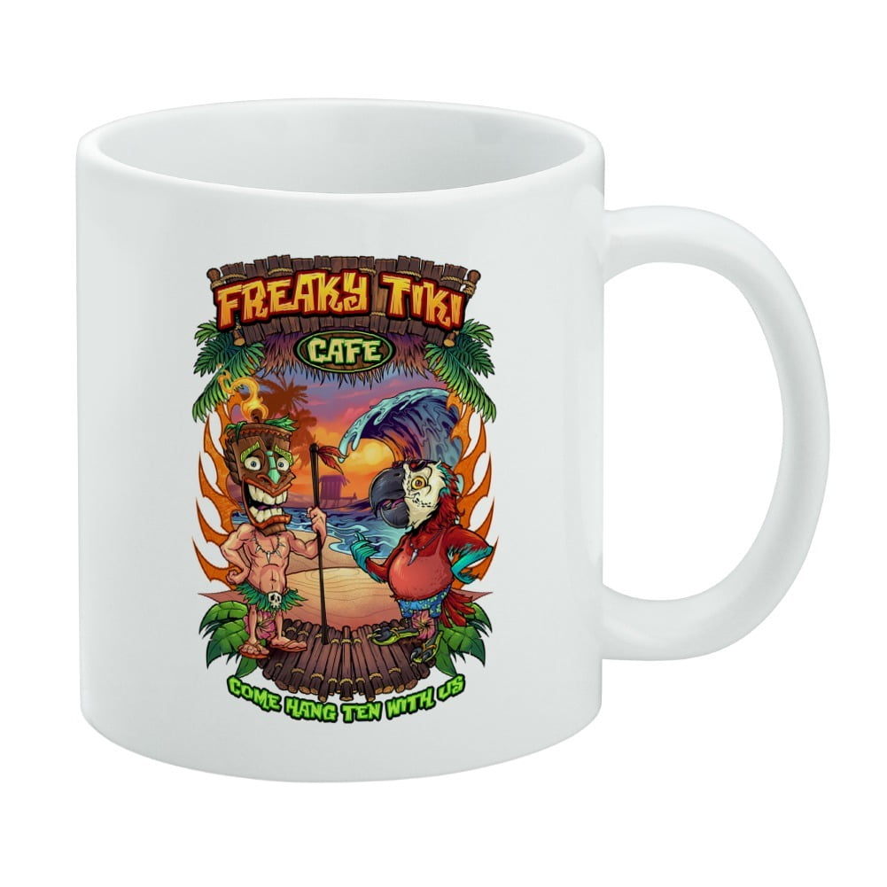 Freaky Tiki Cafe Parrot Tropical Beach Island White Mug - Walmart.com