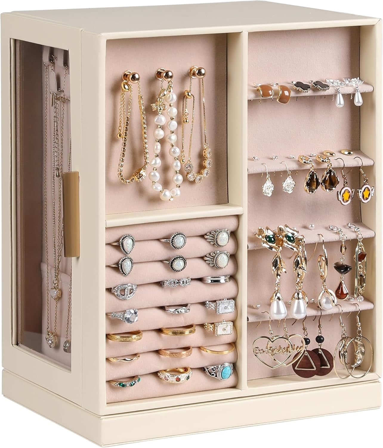 Frebeauty 360° Rotating Jewelry Box,PU Leather Jewelry Organizer with 6 ...