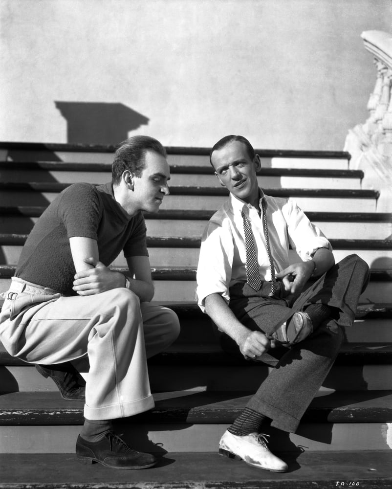 Fred Astaire Seated on Stairs in White Shirt Black and White Photo ...
