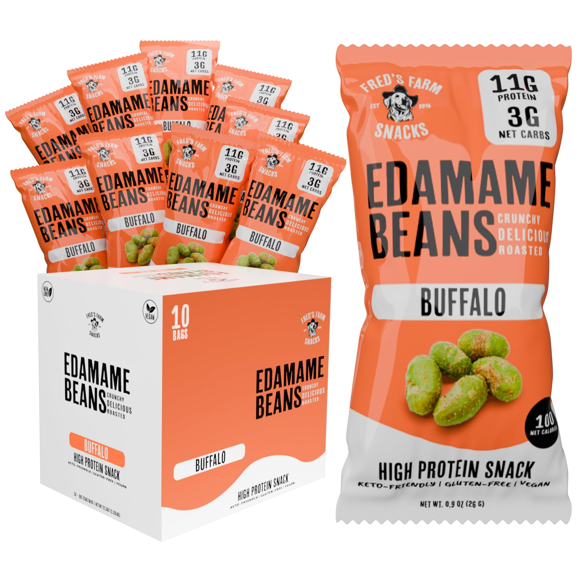 Fred's Farm Roasted Edamame AIF4 Snacks - Buffalo, Low Calorie (0.9oz ...