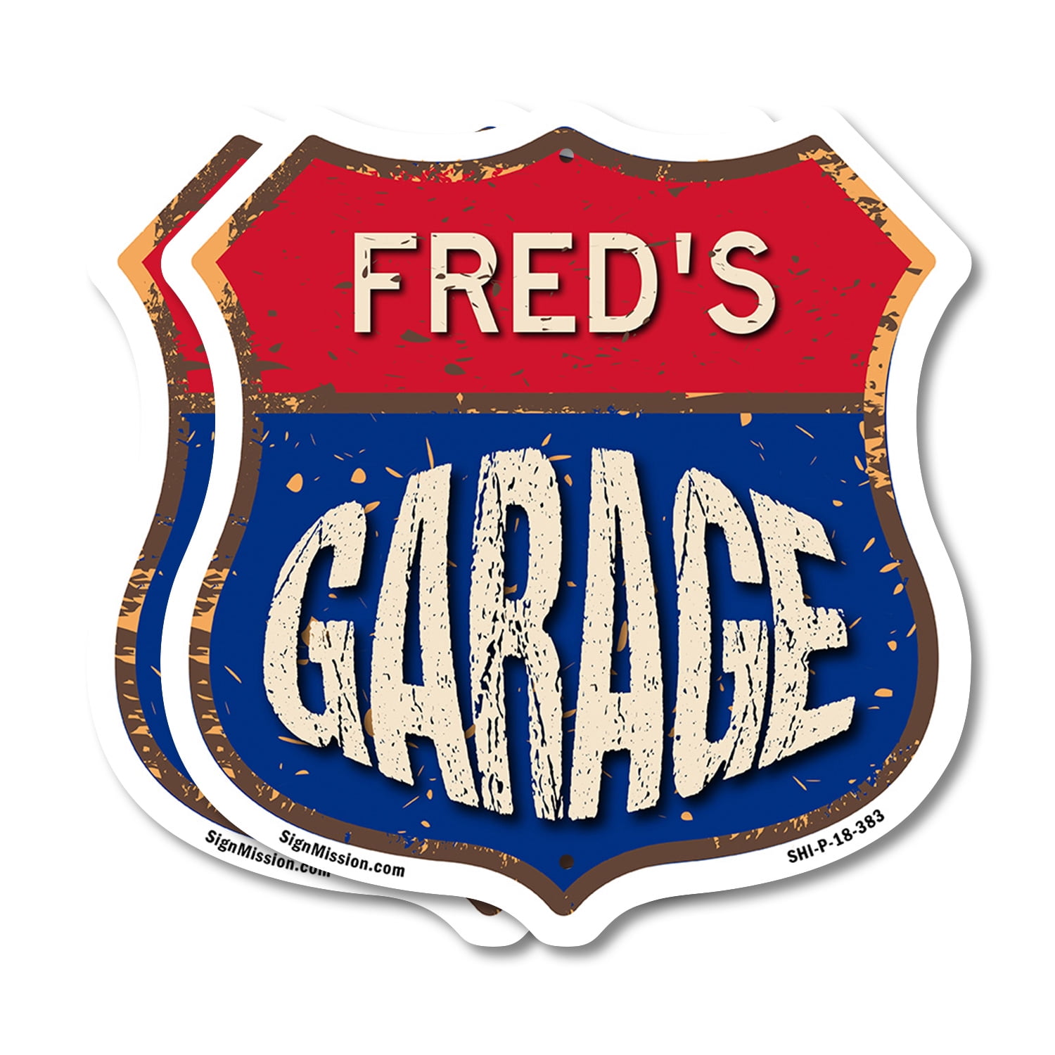 Fred's Garage (2 Pack) 18 inch X 18 inch Shield Shaped Commercial Grade ...