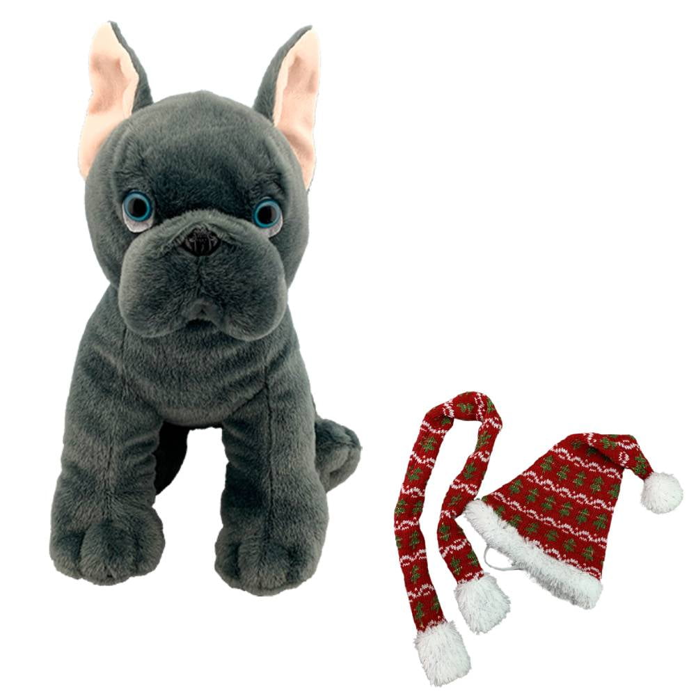 Freddie The Frenchie 16 inch Plush Toy with Festive Knit Hat & Scarf ...