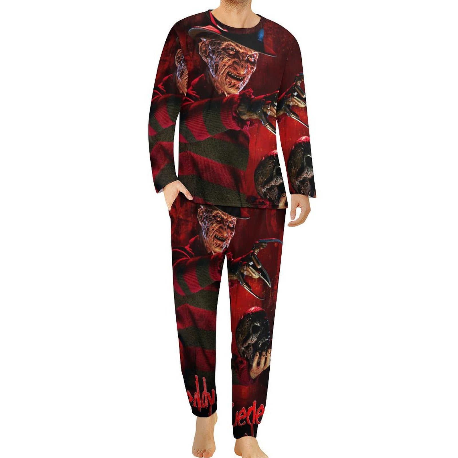 Freddy Krueger Nightmare Adult Pajama Suit Long Sleeve Sleepwear Top ...
