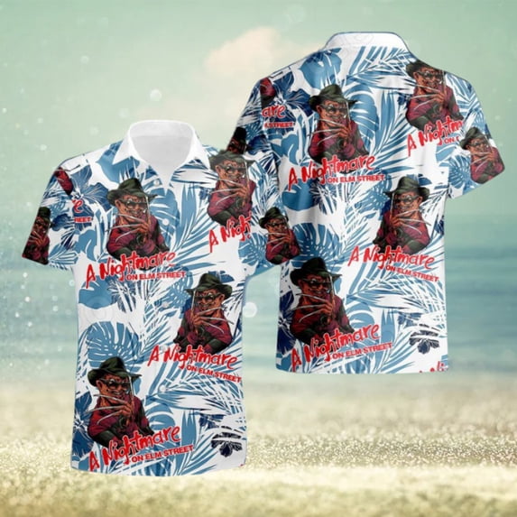 Freddy Krueger Nightmare Tropical Blue Palm Leaves Hawaiian Shirt And ...