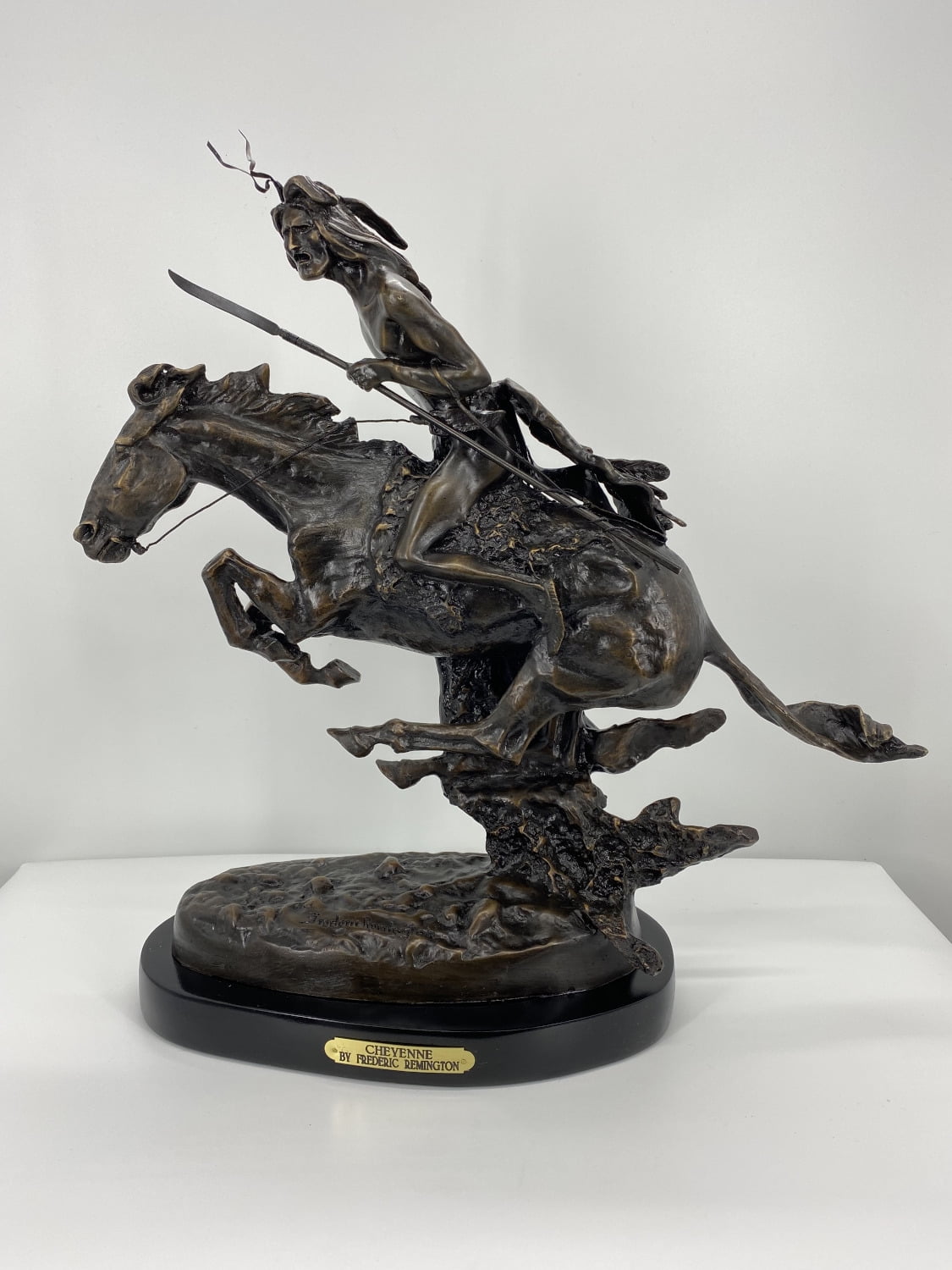 Frederic Remington Solid American Bronze Statue "Cheyenne" baby size 8 ...