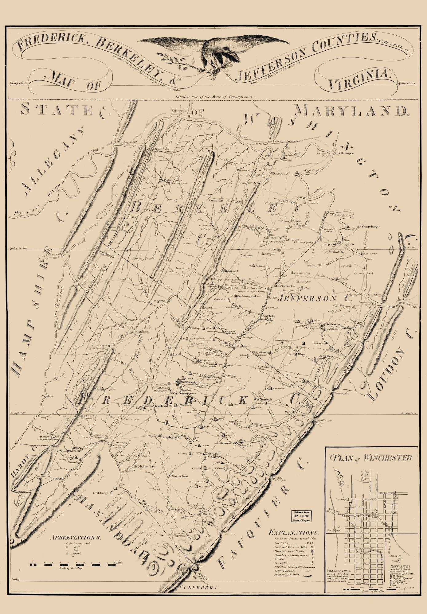 Historic County Map - Frederick County Virginia - James 1809 - 23 x 33. ...
