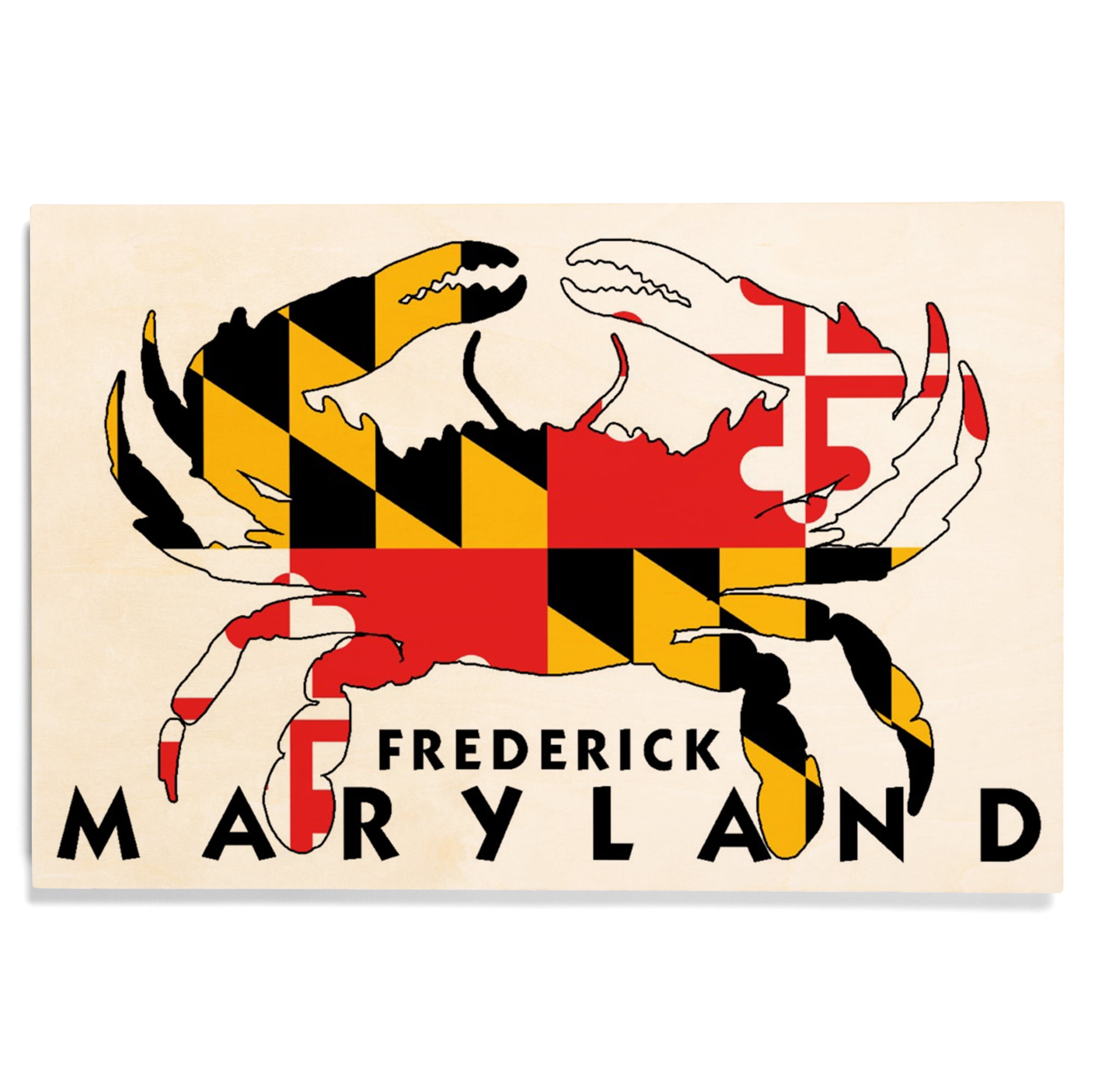 Frederick, Maryland, Crab Flag, White Background Birch Wood Wall Sign ...