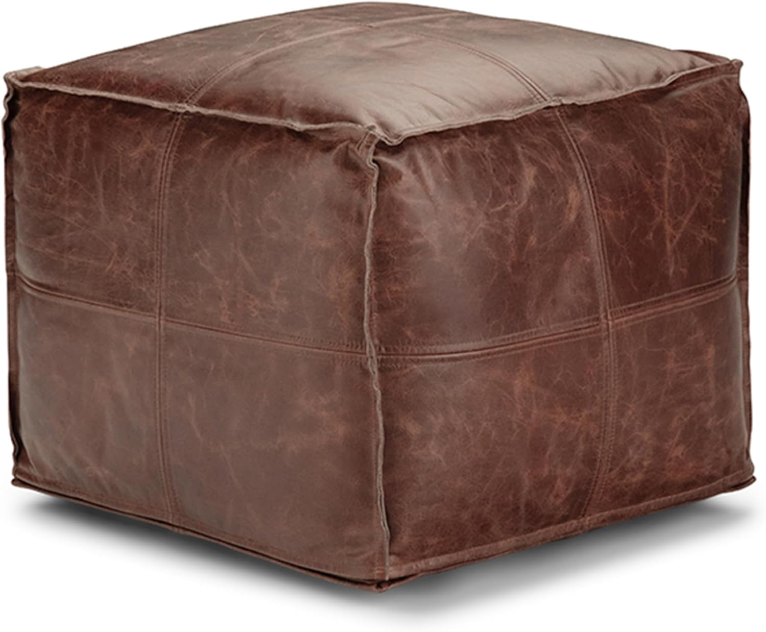 Fredrik Boho Square Pouf in Black Woven Genuine Leather for the Living ...