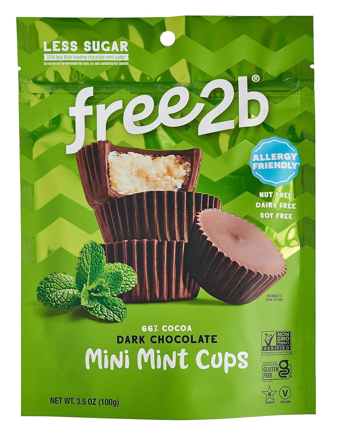Free 2b Dark Chocolate Mint Mini Cups 3.5 oz Resealable Bag (Pack of 3 ...