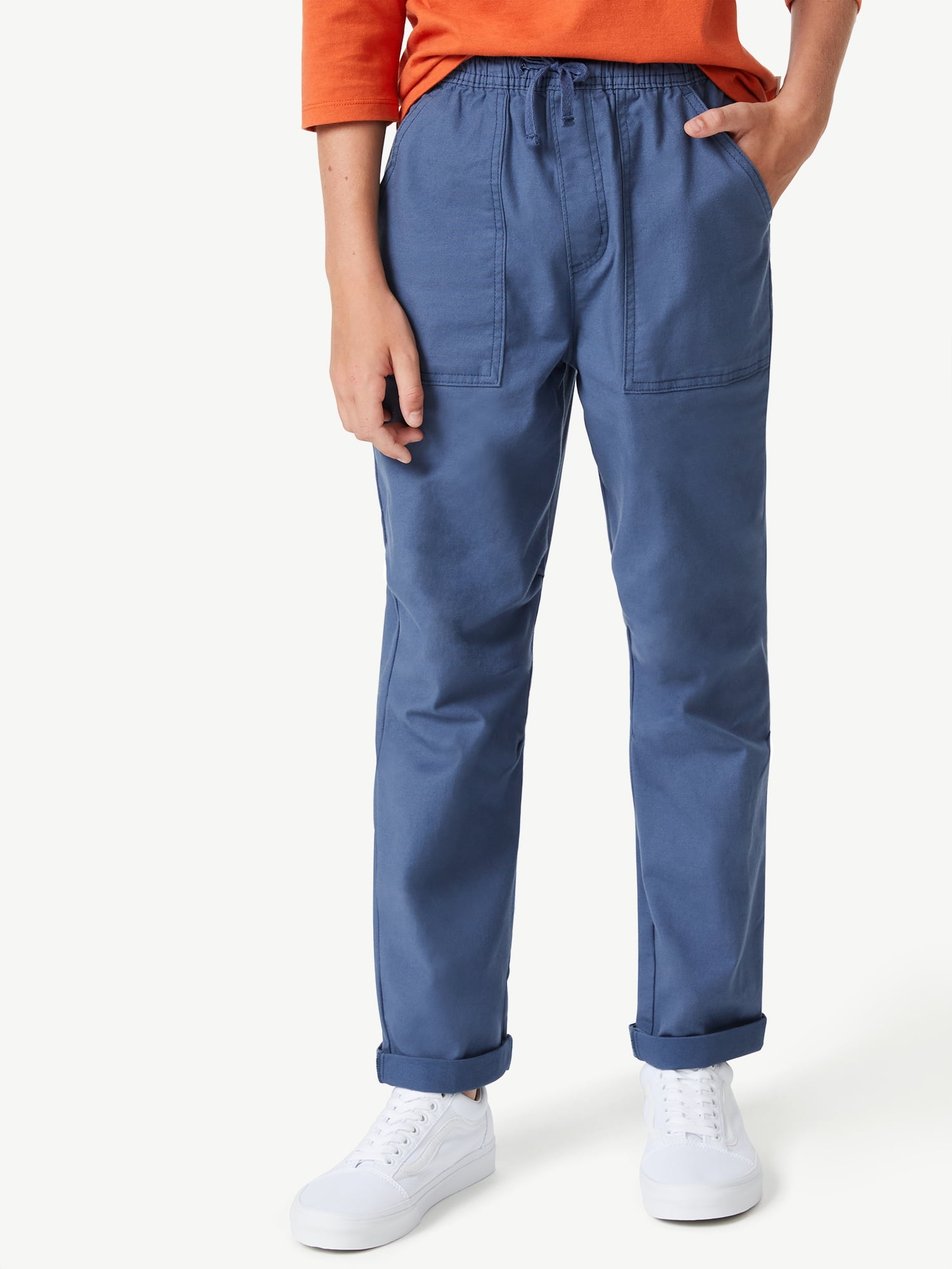 Free Assembly Boys Cotton Twill Fatigue Pants with Pockets, Sizes 4-18 ...
