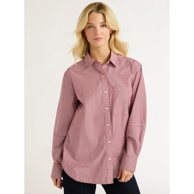 Free Assembly Women’s and Women's Plus Button Front Boxy Cotton Tunic ...