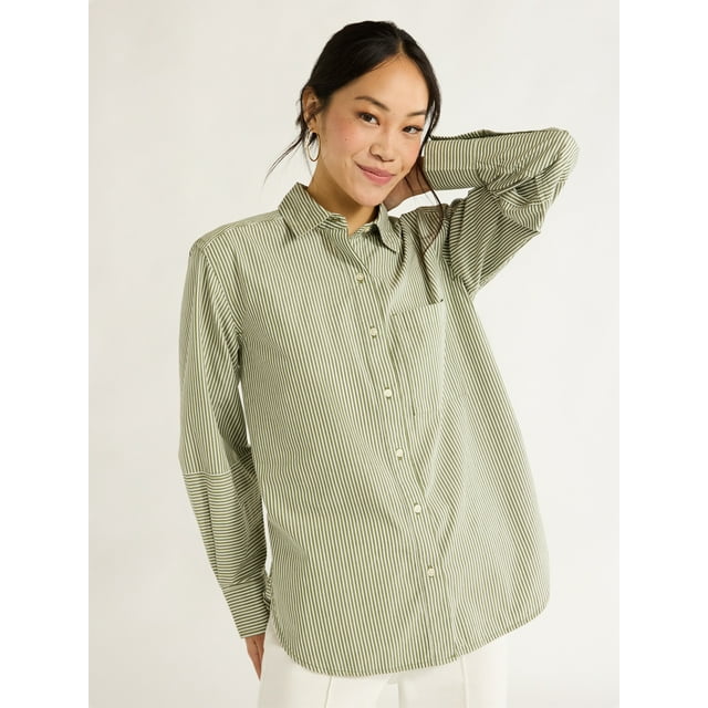 Free Assembly Women’s and Women's Plus Button Front Boxy Cotton Tunic ...